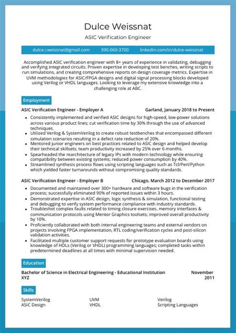 Asic Verification Engineer Resume Cv Example And Writing Guide