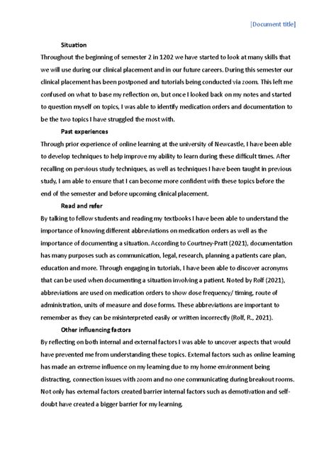 Sprout Assignment Reflection On Clinical Placement Rebecca Johns C Sprout Situation On