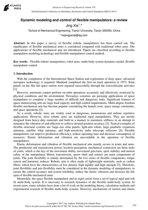 Pdf Dynamic Modeling And Control Of Flexible Manipulators A Review