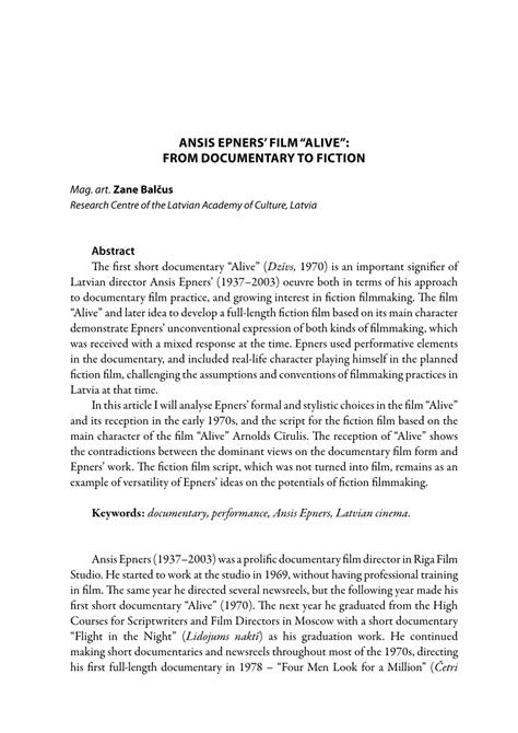 Pdf Ansis Epners Film “alive” From Documentary To Fiction