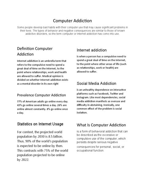 Computer Addiction Pdf Psychological Concepts Communication