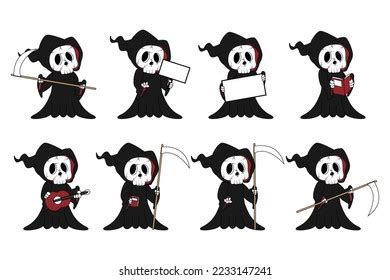Cute Grim Reaper Cartoon Illustration Stock Vector Royalty Free