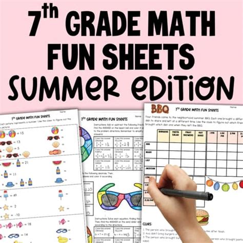 7th Grade Math Fun Sheets Summer Edition Math Tertainment Activities