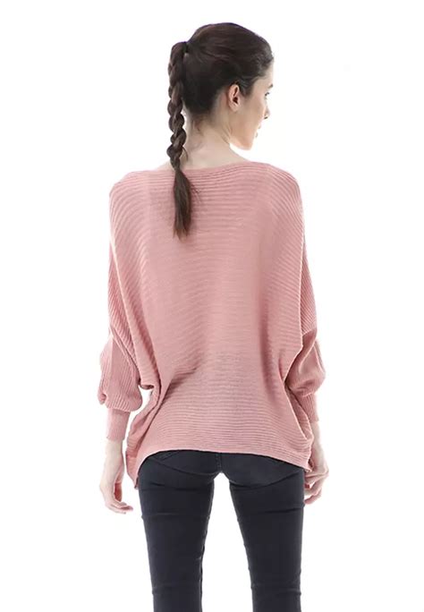 Jual Evernoon Eveline Sweater Rajut Batwing Atasan Wanita Motif Polos High Quality Dusty Pink