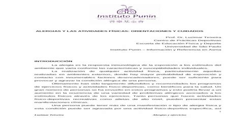 ALERGIAS Y LAS ATIVIDADES FÍSICAS: · PDF fileEl diagnóstico puede ser ...