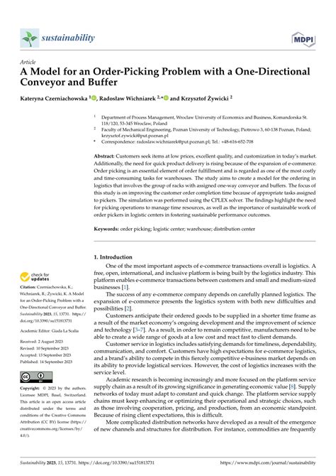 Pdf A Model For An Order Picking Problem With A One Directional