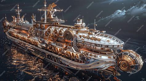 Premium Photo Illustration Of A Steampunk Ship