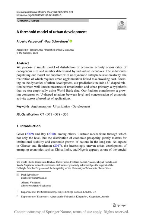 Pdf A Threshold Model Of Urban Development