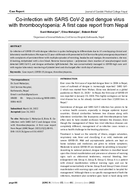 Pdf Co Infection With Sars Cov 2 And Dengue Virus With
