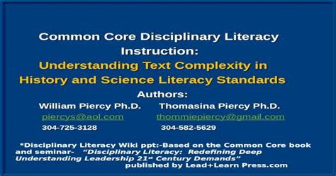 Ppt Common Core Disciplinary Literacy Instruction Instruction Understanding Text Complexity