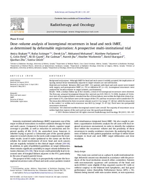 Pdf Dose Volume Analysis Of Locoregional Recurrences In Head And Neck Imrt As Determined By