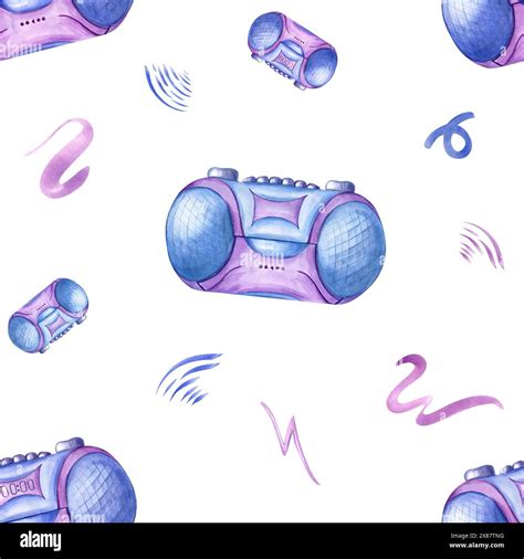 Cassette Players In Non Digital 90s Style Blue Purple Tape Recorder Cassette Players In Non Digital 90s Style Blue Purple Tape Recorder