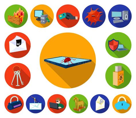 Hacker And Hacking Flat Icons In Set Collection For Design Hacker And Equipment Vector Symbol