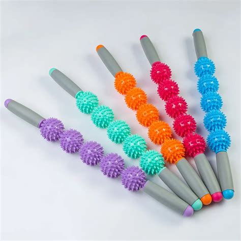 2 개갑 요가 마사지 롤러 스틱 5 볼 롤러 마사지 스틱 깊은 운동 근육 이완 근막 막대 피트니스 장비교육장비 Aliexpress