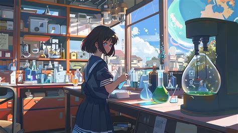 Premium Photo Anime Girl In A Science Lab With Beaker And Chemical Equipment