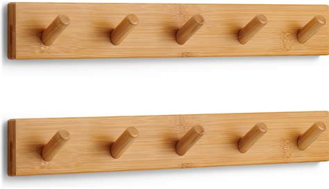 Larhn Wooden Coat Hooks Wall Mounted Coat Rack 2 Pack 5 Wooden Coat Hooks For Wall 43 Cm