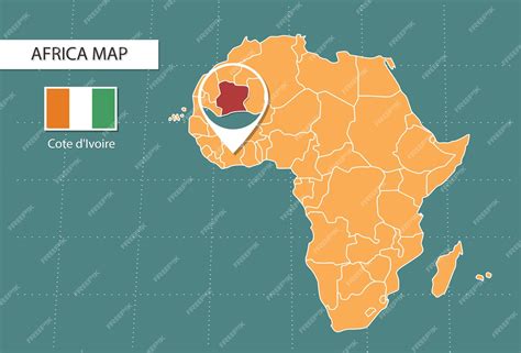 Premium Vector | Cote d ivoire map in africa zoom version icons showing cote d ivoire location ...