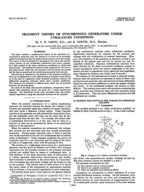 Transient Theory Of Synchronous Generator Under Unbalanced Conditions Pdf Electrical