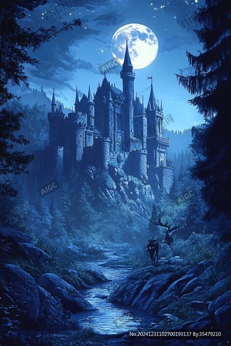 Ai创作图魔幻场景插画 欧美城堡 插画城堡 奇幻城堡夜景 蓝色的梦幻城堡 梦幻城堡建筑 超现实的城堡 幻想的城堡 城堡概念艺术 梦幻场景插画 超现实主义的城堡 奇幻童话城堡 超现实的城堡与树木