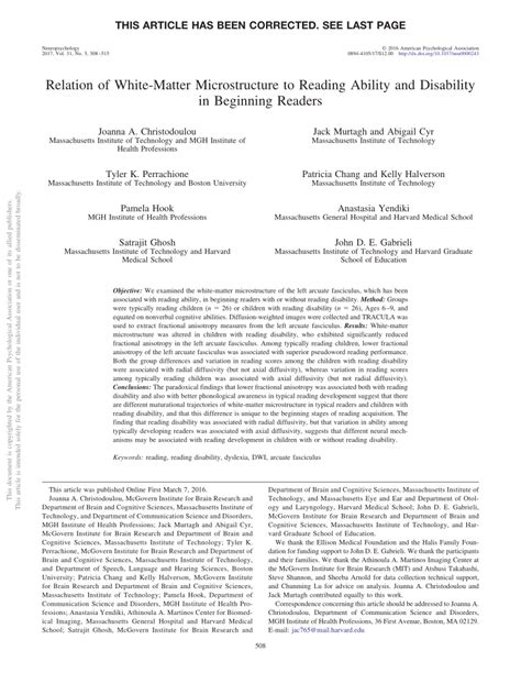 Pdf Relation Of White Matter Microstructure To Reading Ability And