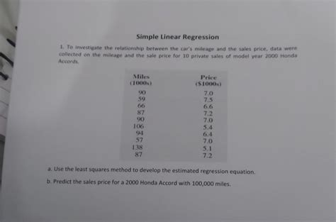 Solved Simple Linear Regression To Investigate The Chegg