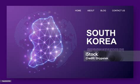 한국 3d 낮은 폴리 웹 사이트 템플릿입니다 대한민국 디자인 일러스트레이션 개념 웹사이트 디자인을 위한 다각형 국가 지도 기호 대한민국에 대한 스톡 벡터 아트 및 기타
