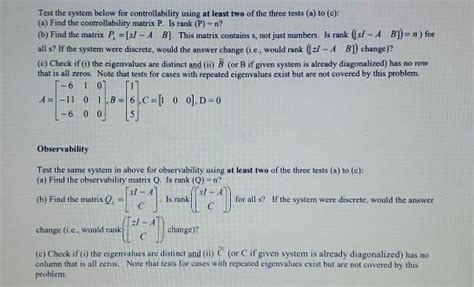 Solved Test The System Below For Controllability Using At