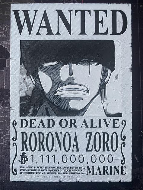 Archivo 3mf One Piece Wanted Poster Roronoa Zoro 🎨 ・objeto Imprimible