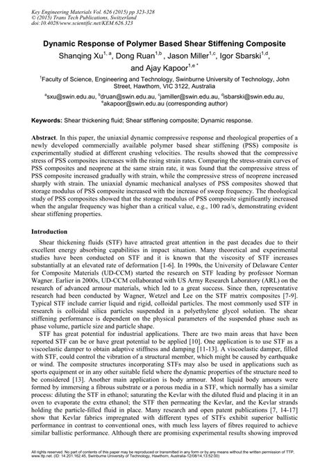 Pdf Dynamic Response Of Polymer Based Shear Stiffening Composite