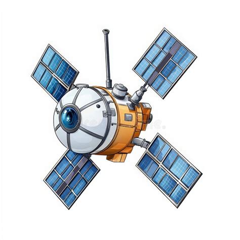 Futuristic Space Satellite With Solar Panels And Hightech Features In A Clean Design Stock
