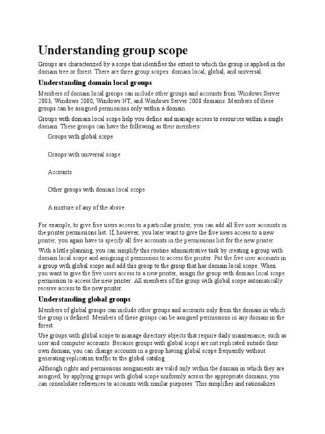 Understanding Group Scope Understanding Domain Local Groups Pdf Active Directory Computer