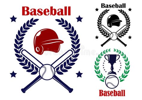 Three Baseball Emblems Or Badges Stock Vector Illustration Of Play
