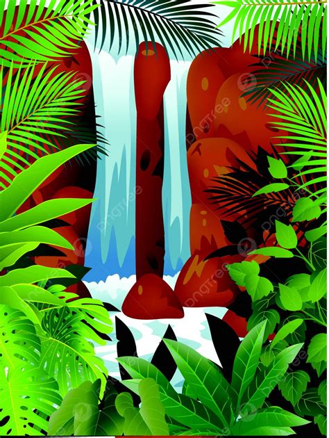 Tropical Forest With Waterfall Landscape Image Tree Vector Landscape