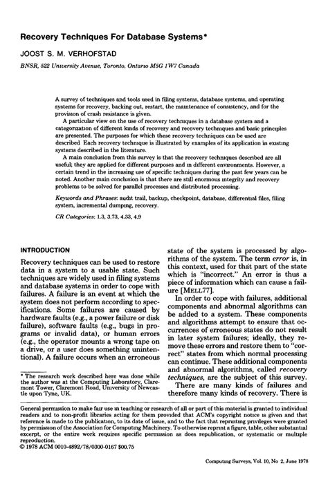 Pdf Disaster Recovery Techniques For Database Systems