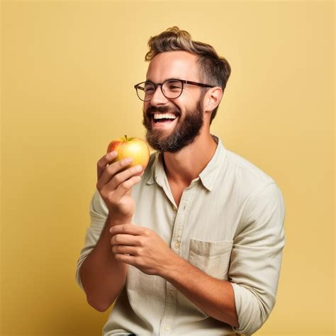 Premium Photo A Man Eating An Apple Premium Photo A Man Eating An Apple