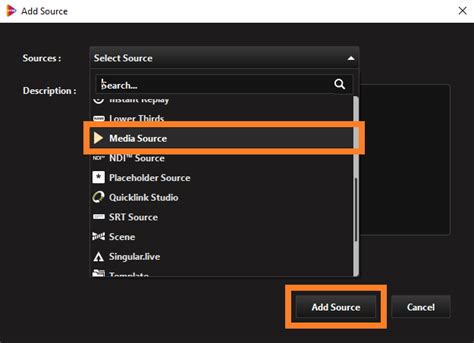 adding a media source to a scene quicklink knowledge base