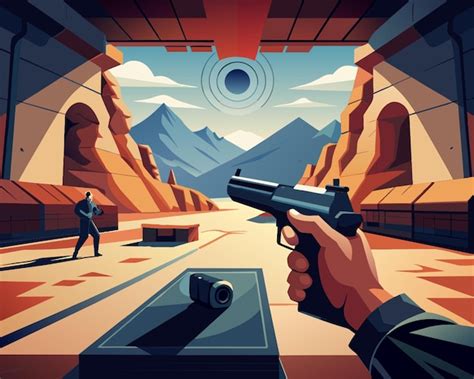 A Firstperson Perspective Of A Shooter Aiming A Semiautomatic Handgun At Multiple Silhouette