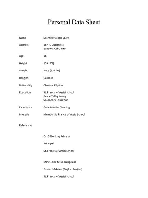 Personal Data Sheet Pdf