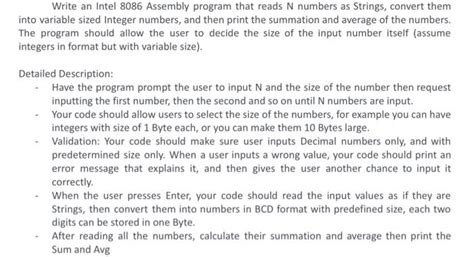 Solved Write An Intel 8086 Assembly Program That Reads N