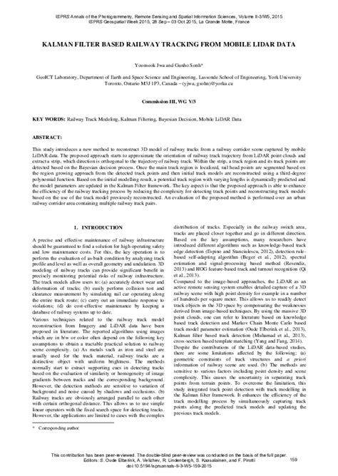 Pdf Kalman Filter Based Railway Tracking From Mobile Lidar Data