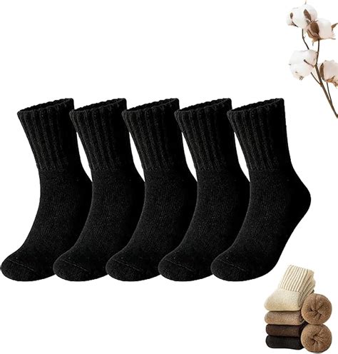 5 Pairs Womens Solid Mid Calf Socks Winter Thicker Knit Cotton Socks