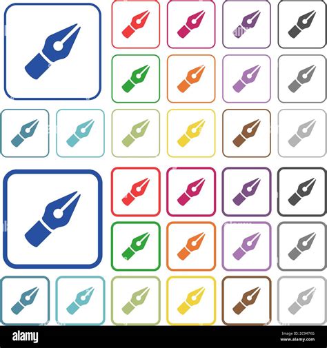 Vector Pen Color Flat Icons In Rounded Square Frames Thin And Thick