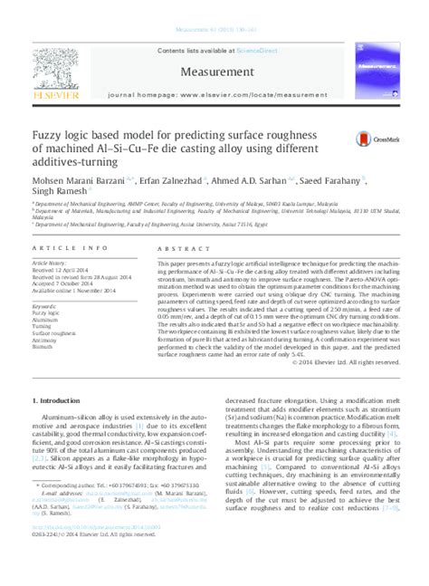 Pdf Fuzzy Logic Based Model For Predicting Surface Roughness Of Machined Al Si Cu Fe Die