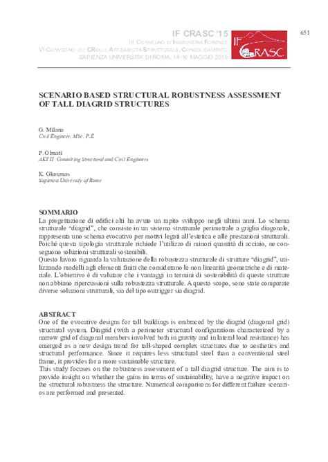 Pdf Scenario Based Structural Robustness Assessment Of Tall Diagrid Structures