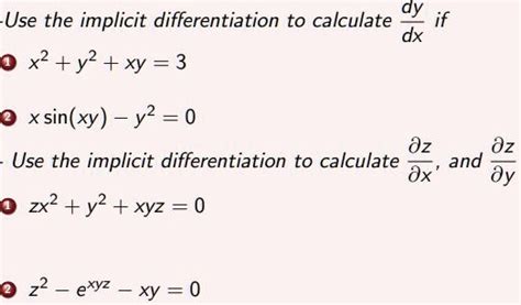solved texts 1 use the implicit differentiation to calculate dy dx