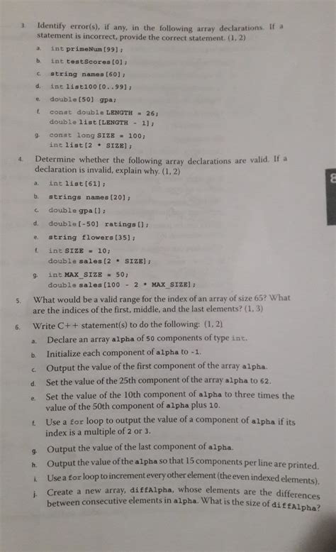 Solved Identify Error S If Any In The Following Array Chegg