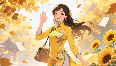 A Beautiful Vietnamese Woman Wearing A Traditional Yellow Ao Dai With