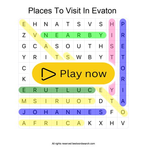 Places To Visit In Evaton Places To Visit Word Search