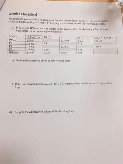 solved the following notes are for a leveling work that was