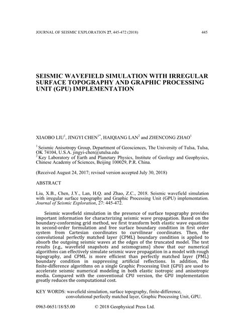 PDF Seismic Wavefield Simulation With Irregular Surface Topography And Graphic Processing Unit